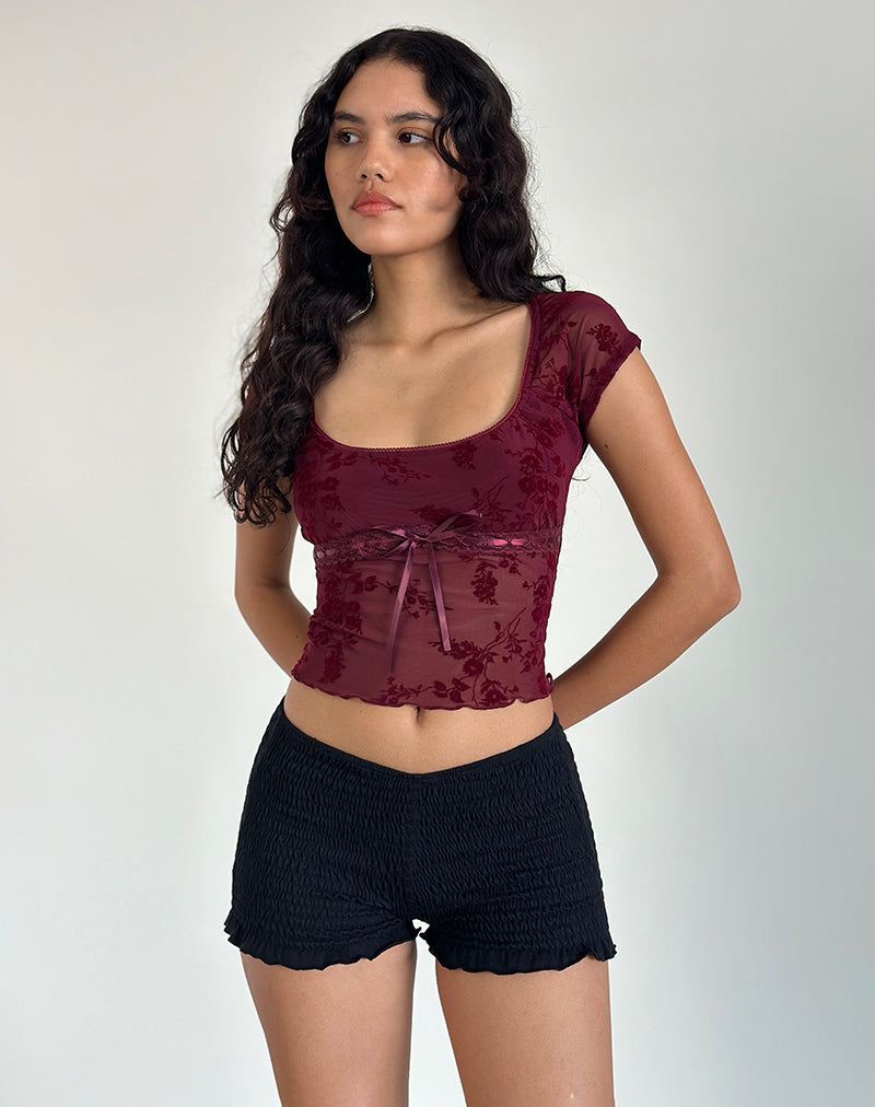 Maroon Red Botanical Flocked Top | Rada – motelrocks-com-us