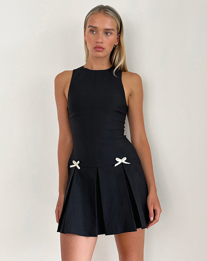 Black with Ivory Bows Mini Dress | Radeta – motelrocks-com-us