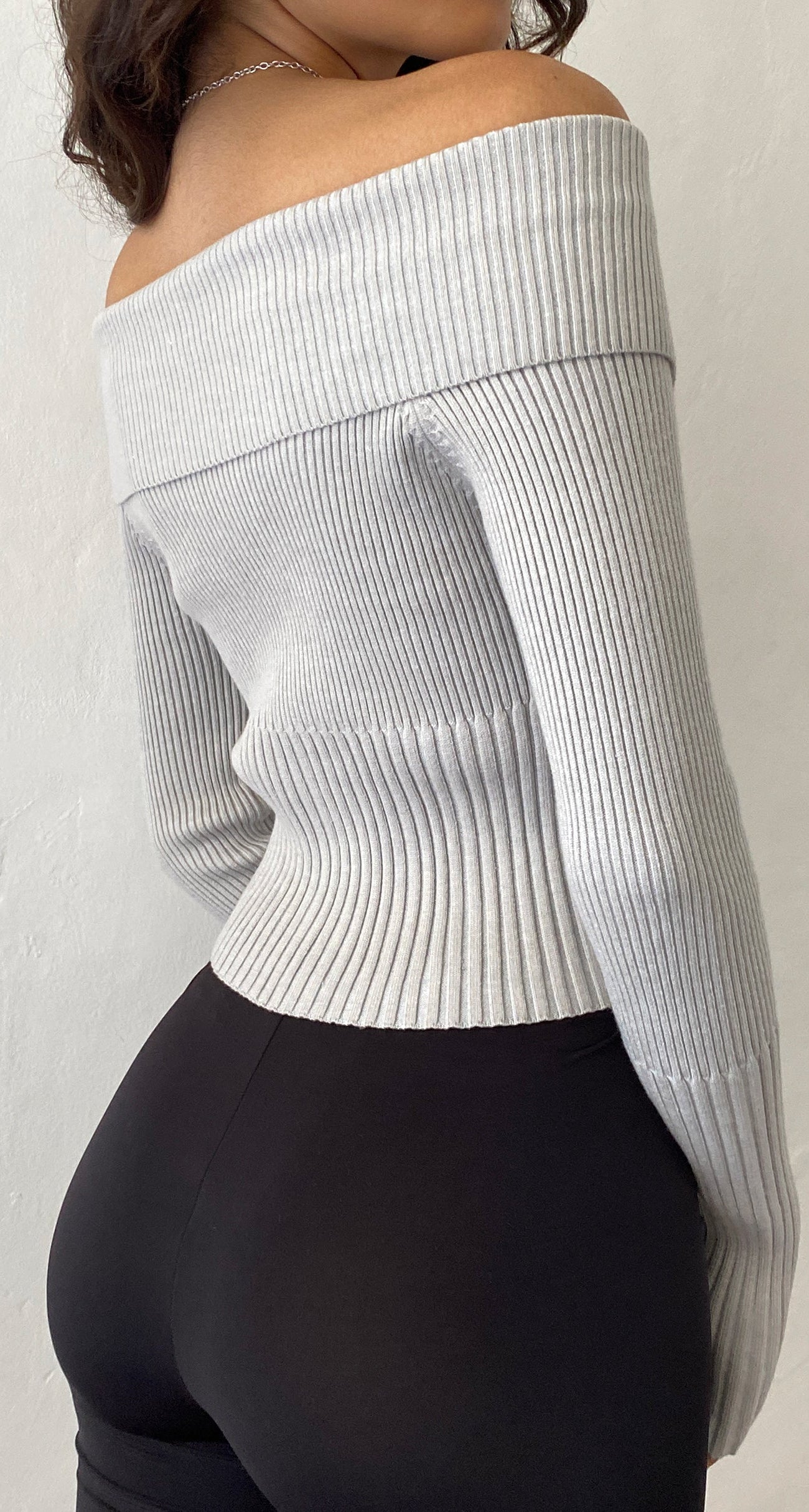 Light Grey Long Sleeve Off-Shoulder Zip Thru Jumper | Radia ...
