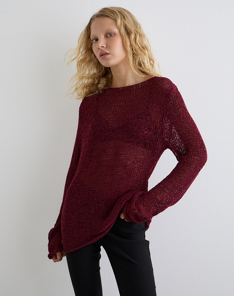 Burgundy Open Weave Jumper | Rajiya – motelrocks-com-us