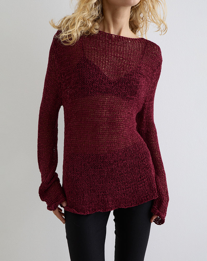 Burgundy Open Weave Jumper | Rajiya – motelrocks-com-us