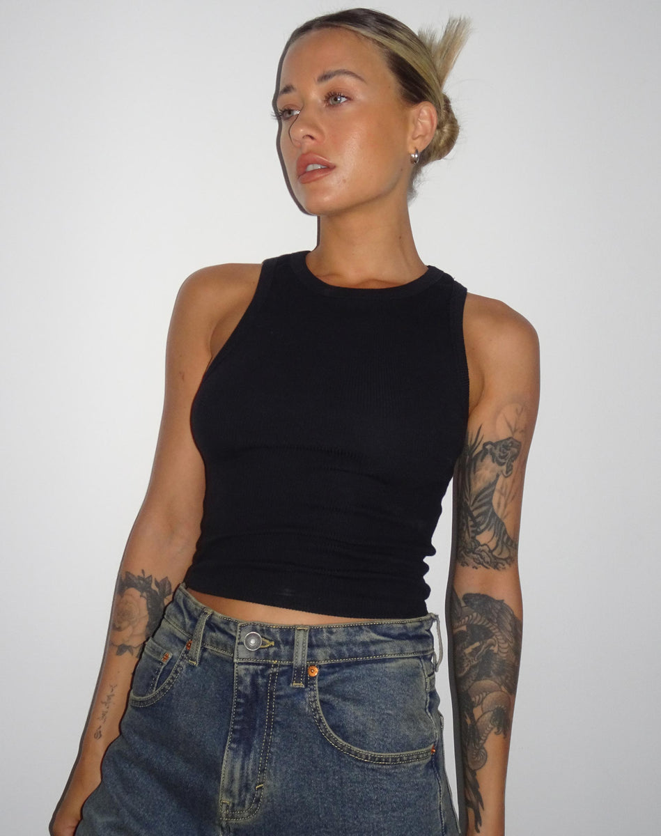Black Rib Cropped Vest Top | Rave – motelrocks-com-us