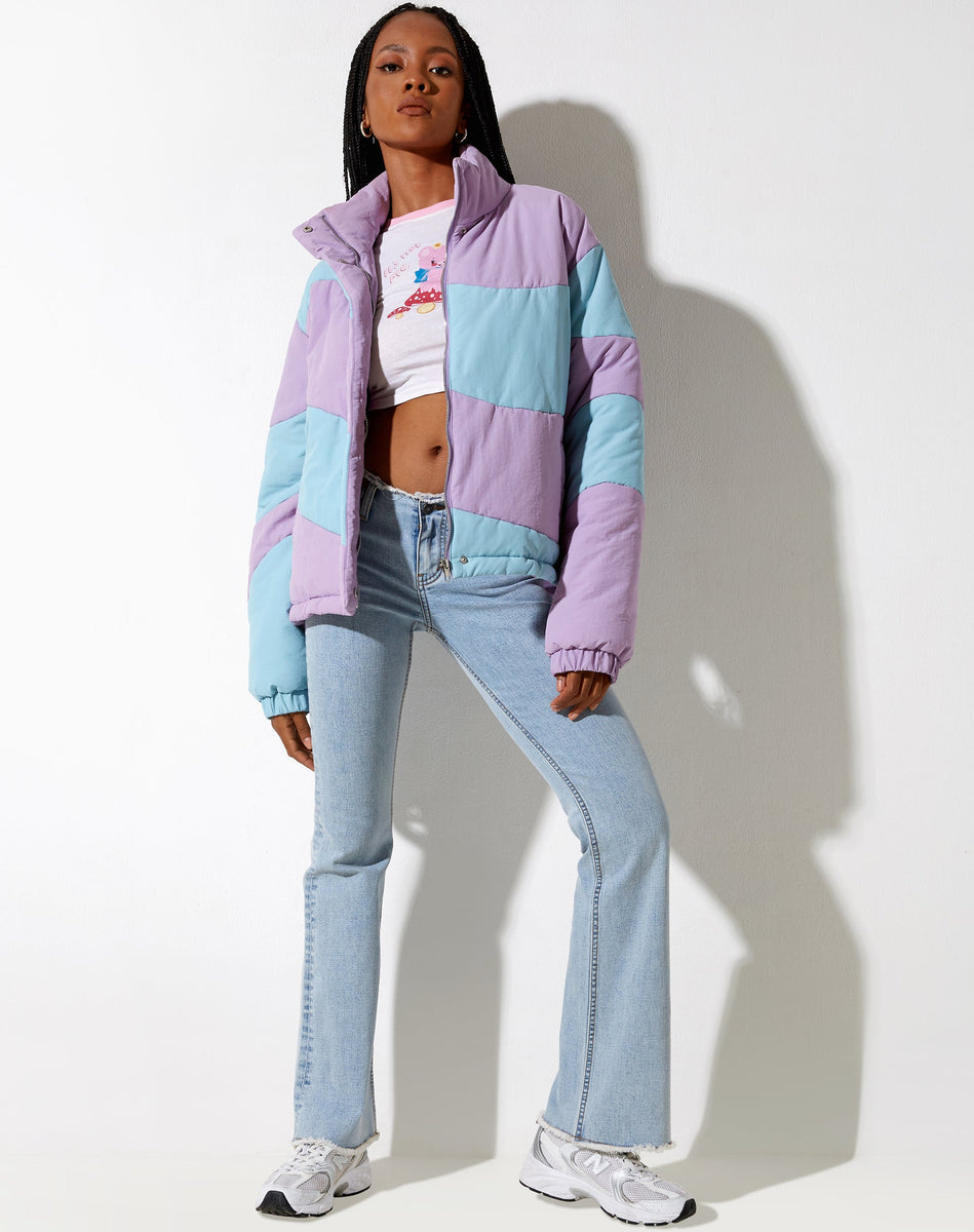 Purple and Blue Puffa Jacket | Renee – motelrocks-com-us