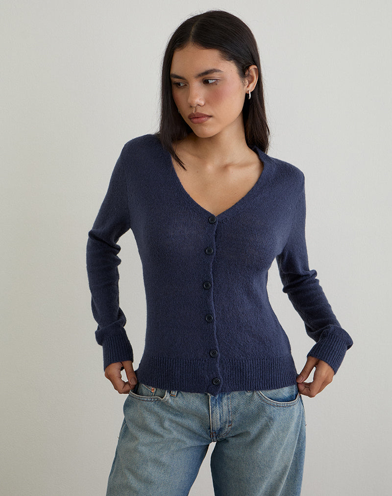 Navy Sheer Knit Cardigan | Renisa – motelrocks-com-us