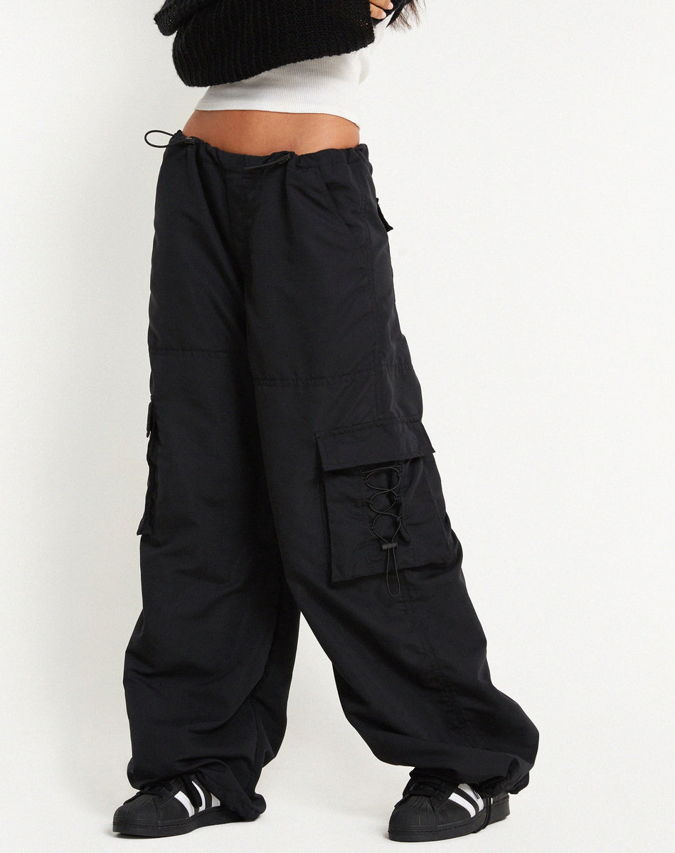 Black Toggle Detail Cargo Trousers | Fabio – motelrocks-com-us