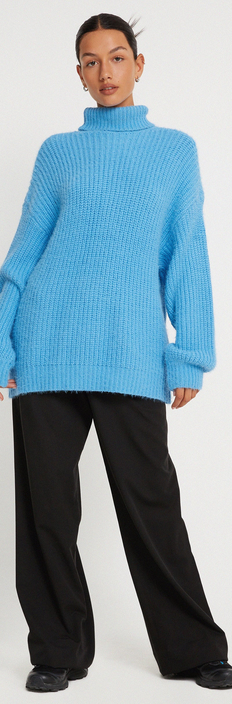 Blue Knitted High Neck Jumper | Mada – motelrocks-com-us