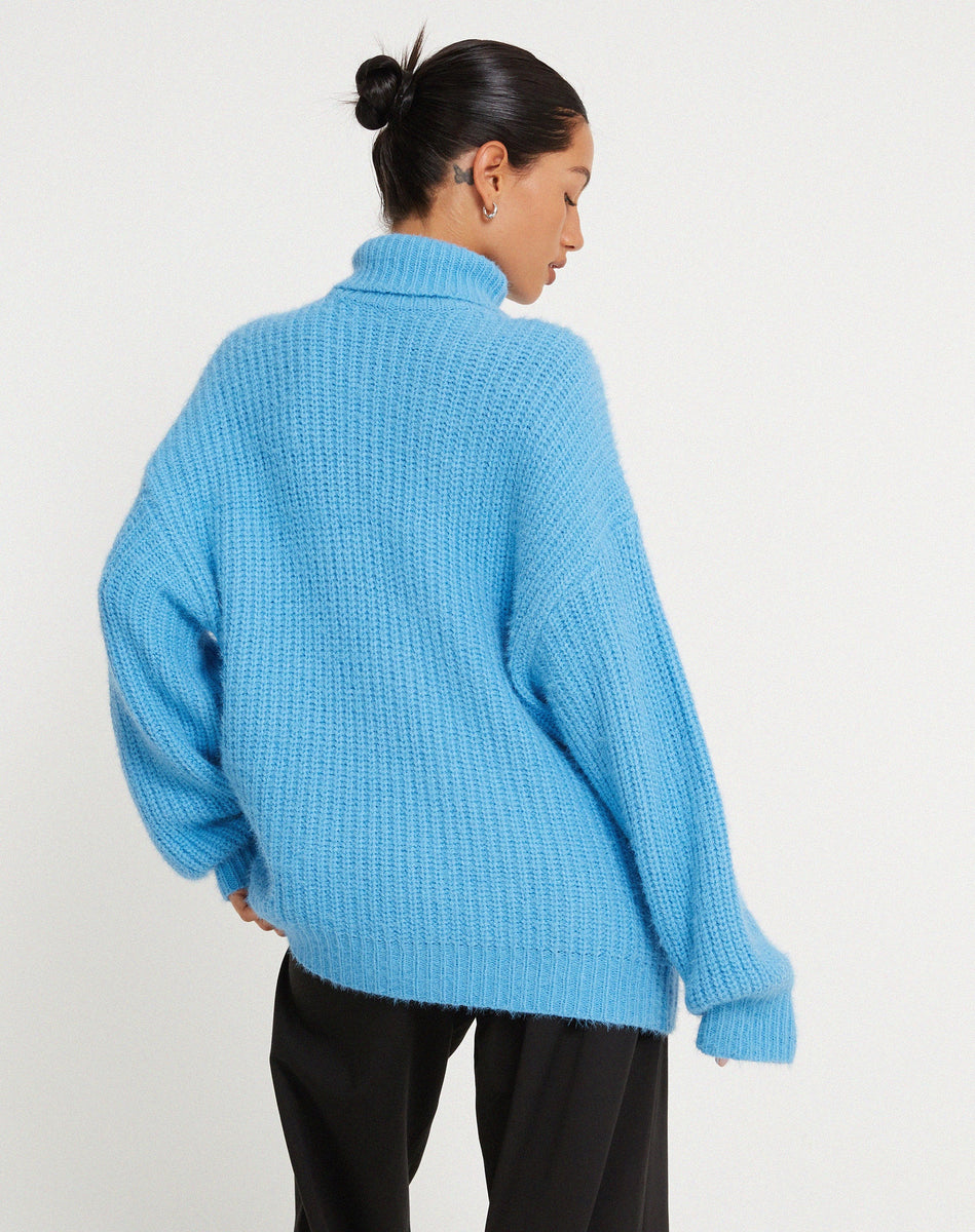 Blue Knitted High Neck Jumper | Mada – motelrocks-com-us
