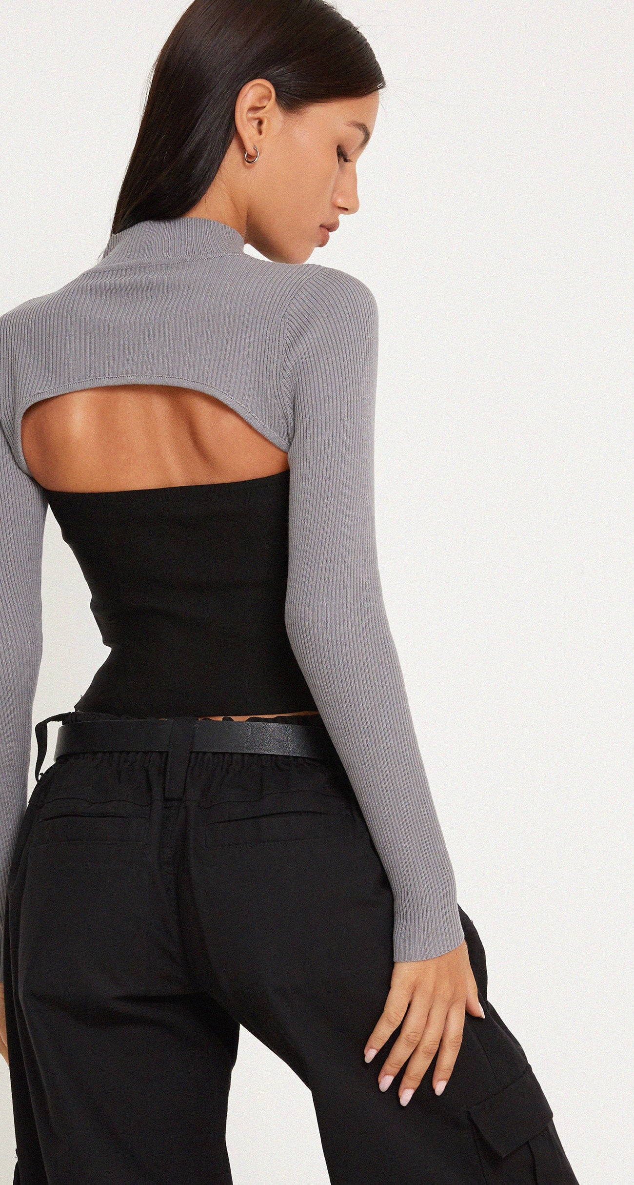 Grey Long Sleeve Shrug Top | Renjana – motelrocks-com-us