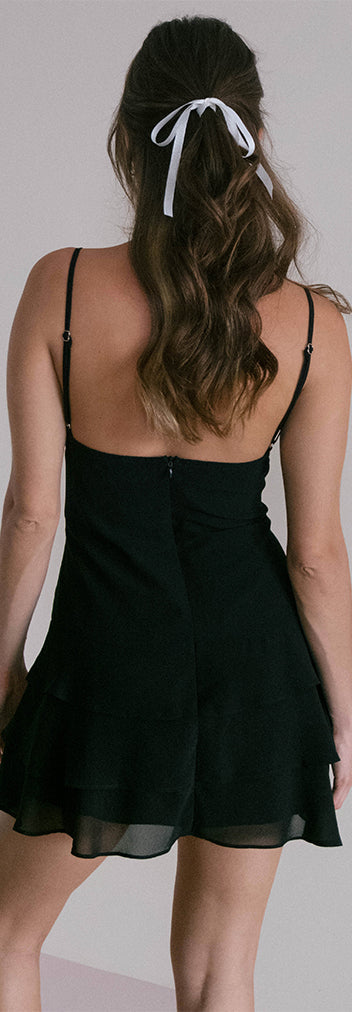 Black Chiffon Ruffle Mini Dress | Riasi – motelrocks-com-us