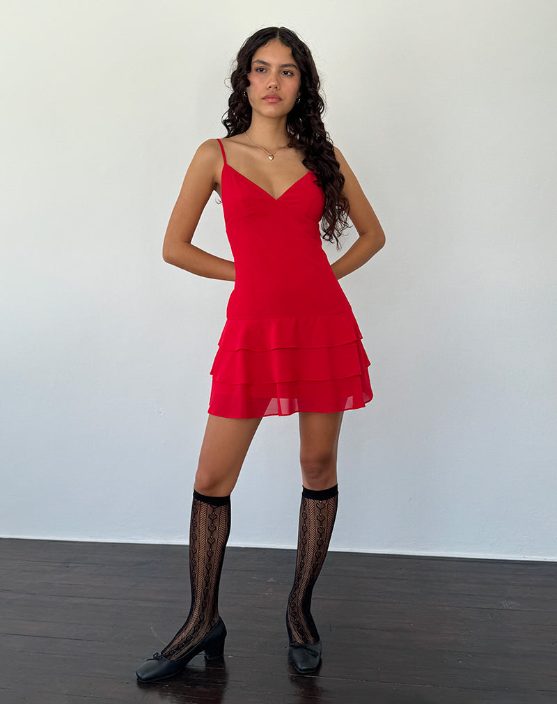 Red Chiffon Ruffle Mini Dress | Riasi – motelrocks-com-us