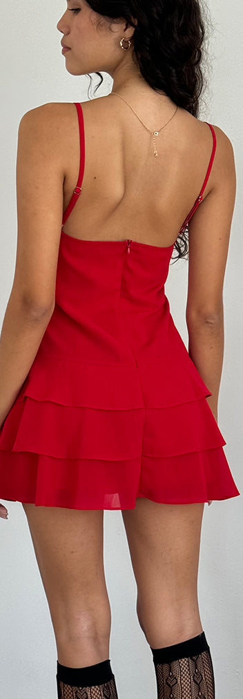 Red Chiffon Ruffle Mini Dress | Riasi – motelrocks-com-us