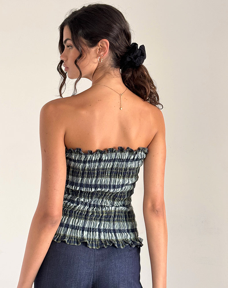 Green Mono Check Linen Bandeau Top | Rigia – motelrocks-com-us