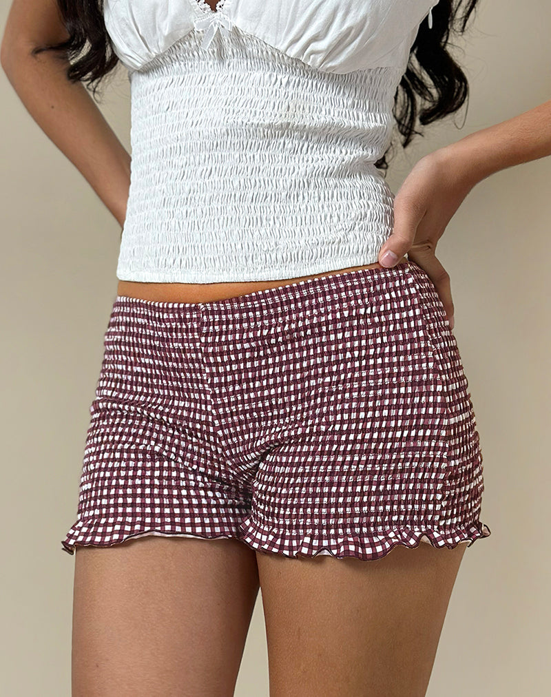 Wine Gingham Ruffle Mini Shorts | Ritala – motelrocks-com-us