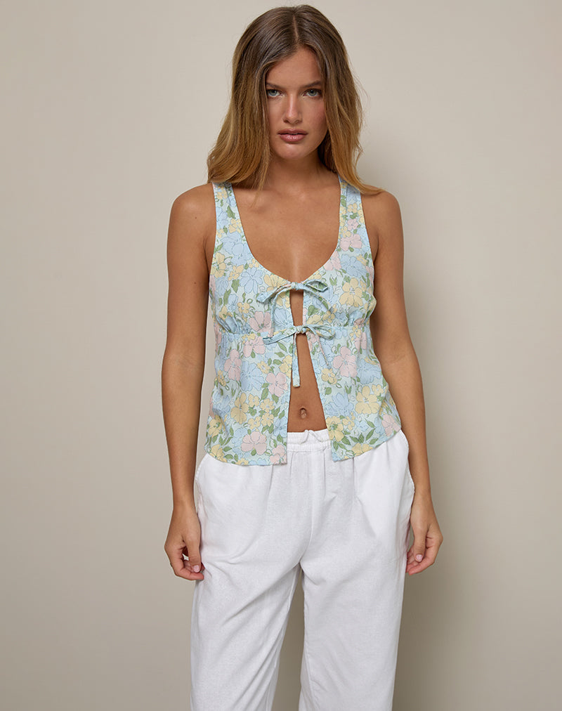 Blue Yellow Orange Pastel Floral Tie Top | Rodite – motelrocks-com-us