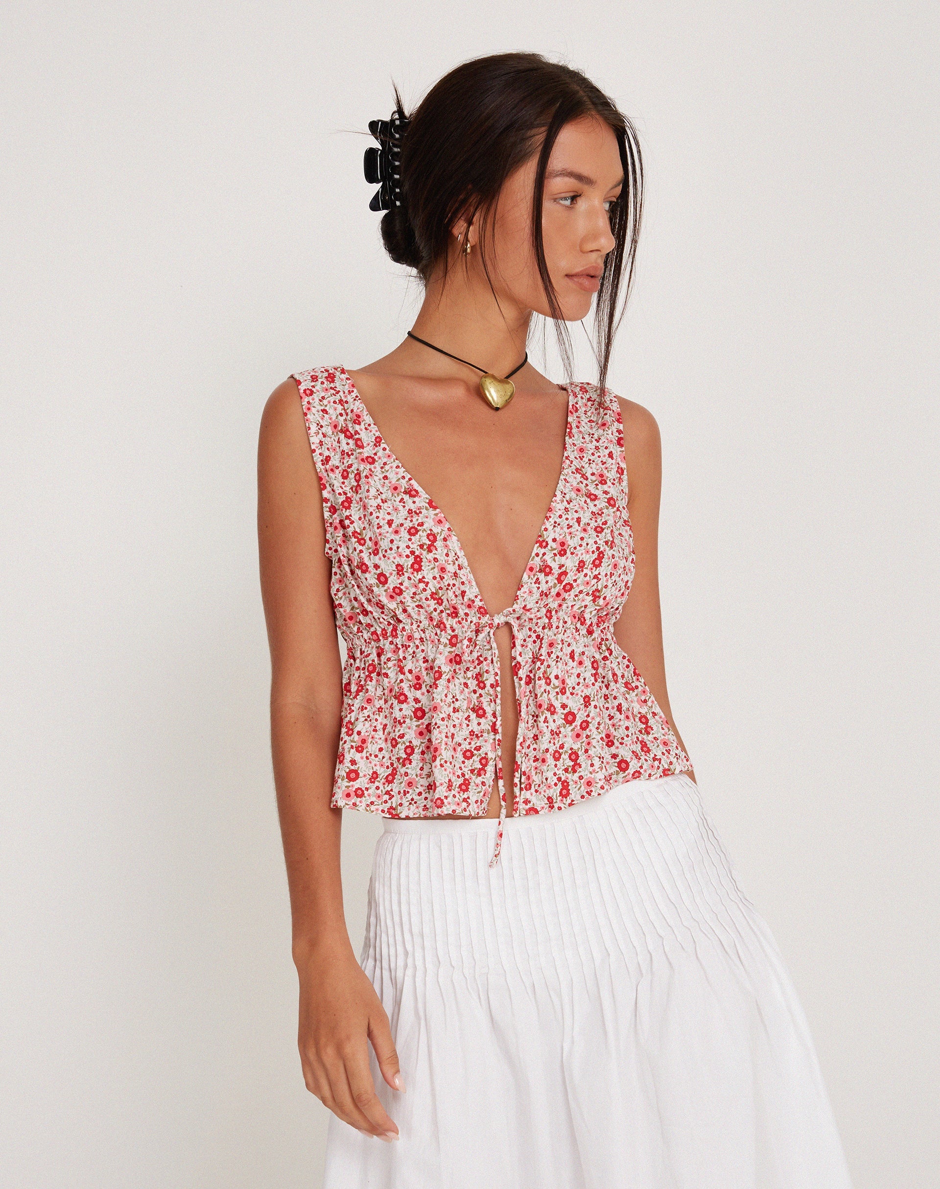 Ditsy Floral Blush Red Tie Front Top | Rolia – motelrocks-com-us