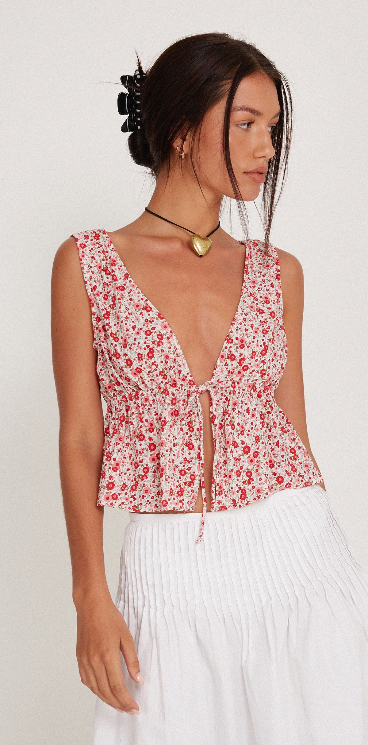 Ditsy Floral Blush Red Tie Front Top | Rolia – motelrocks-com-us