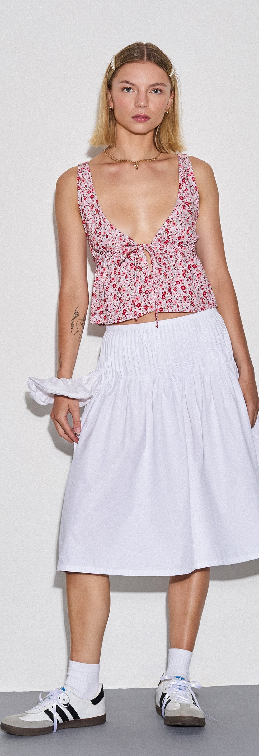 Ditsy Floral Blush Red Tie Front Top | Rolia – motelrocks-com-us