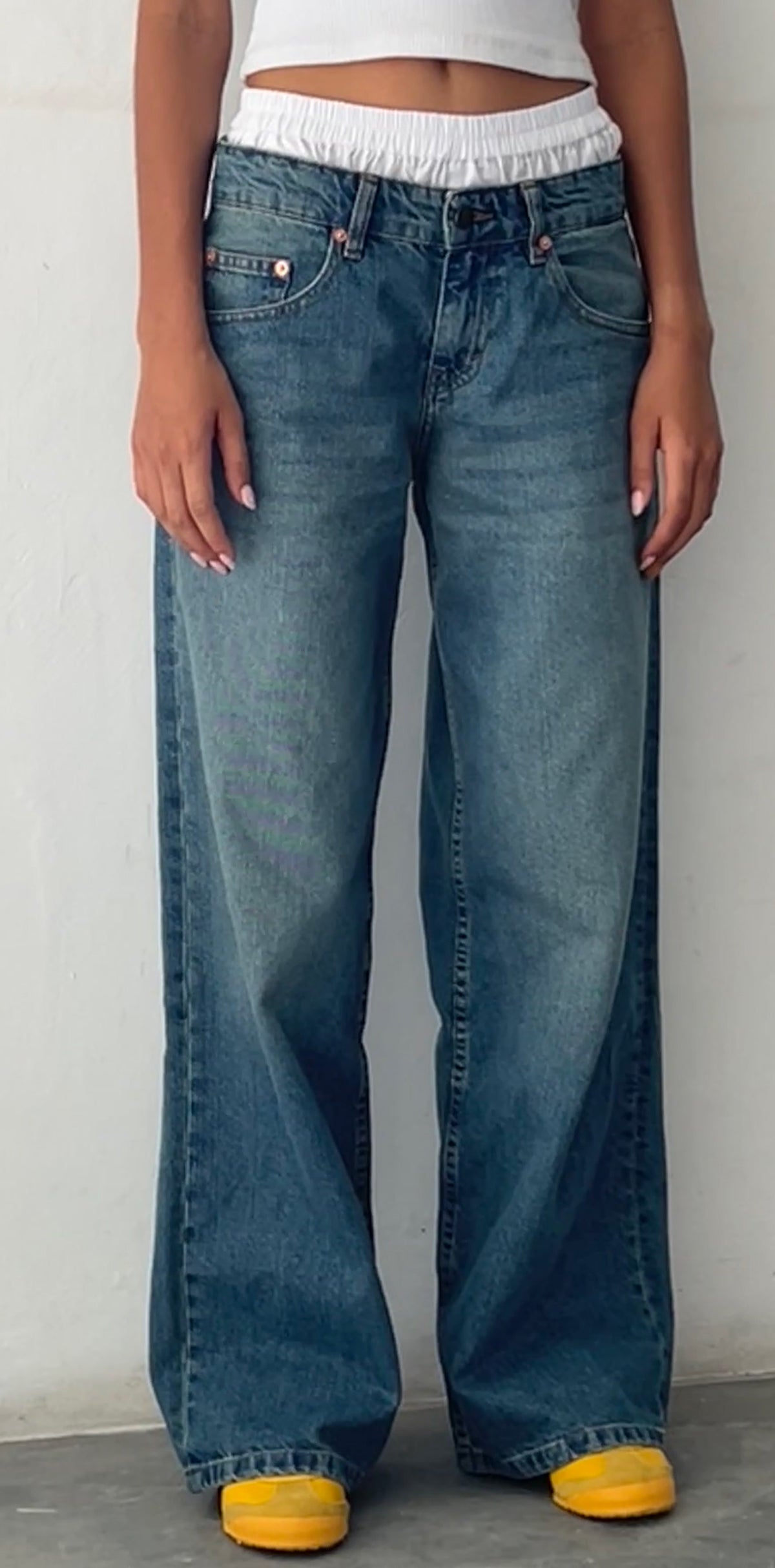 Vintage Blue Green Extra Wide Low Rise Jeans | Roomy – motelrocks-com-us