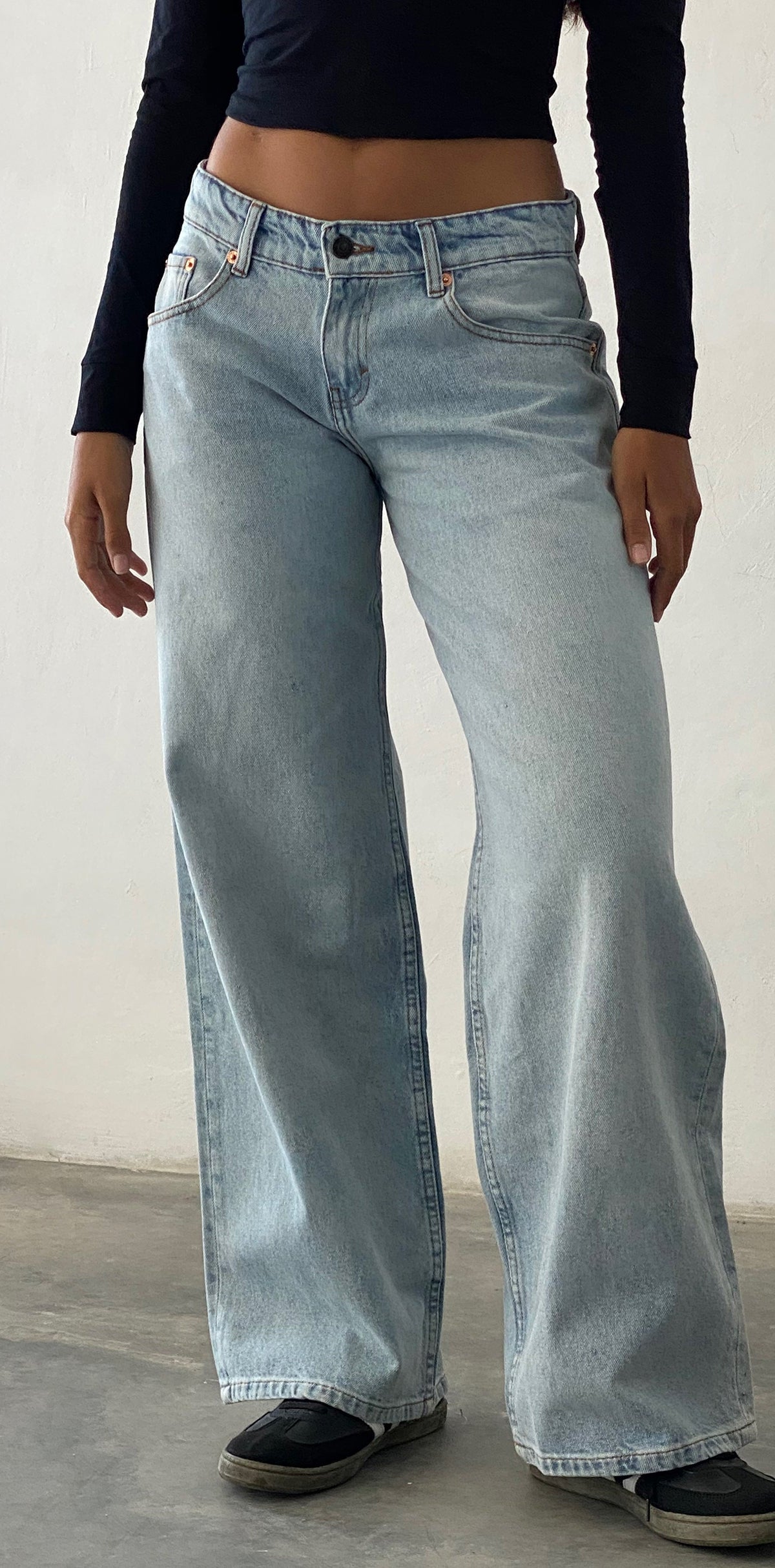 Extreme Light Wash Blue Extra Wide Low Rise Jeans | Roomy – motelrocks ...