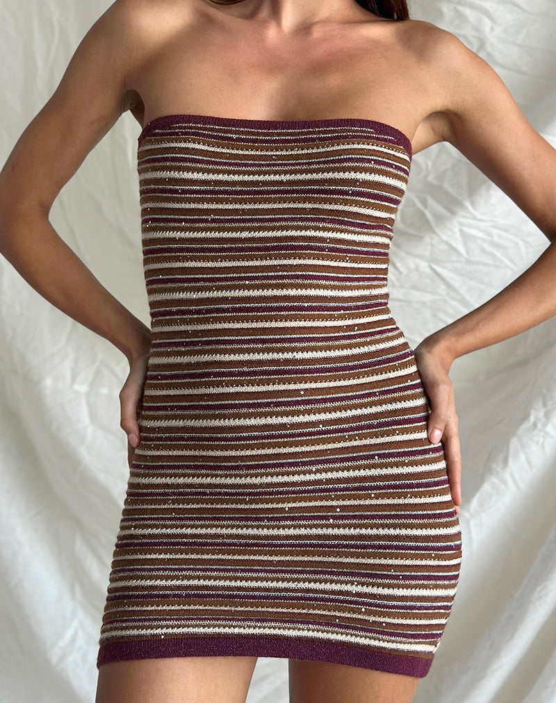 Rust Striped Knit Bandeau Mini Dress | Rosbina – motelrocks-com-us