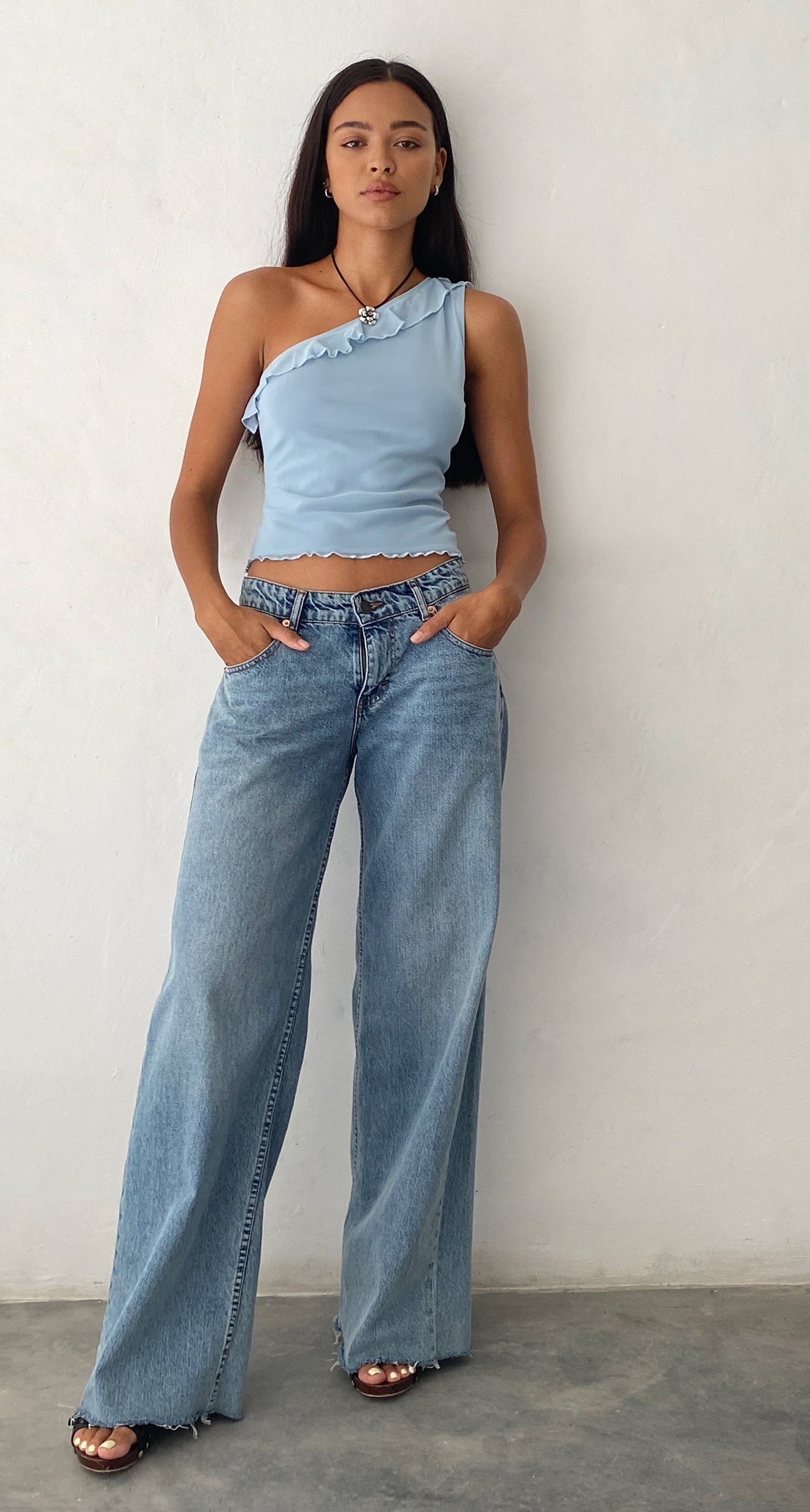 Light Blue One Shoulder Frill Top | Ruthie – motelrocks-com-us