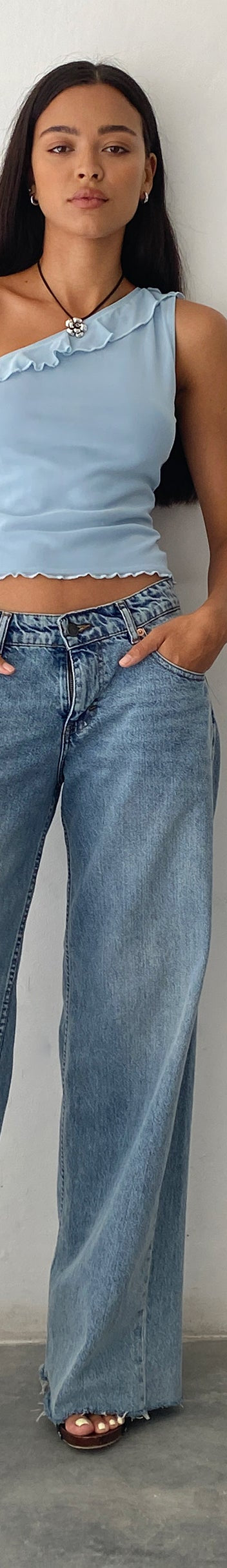 Light Blue One Shoulder Frill Top | Ruthie – motelrocks-com-us