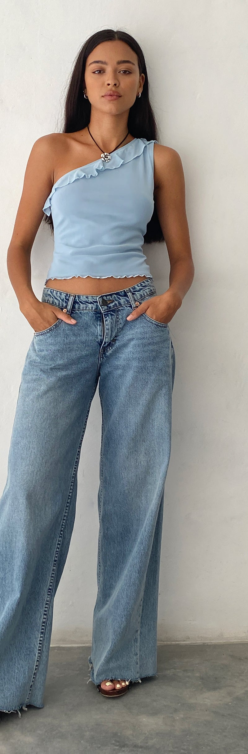 Light Blue One Shoulder Frill Top | Ruthie – motelrocks-com-us