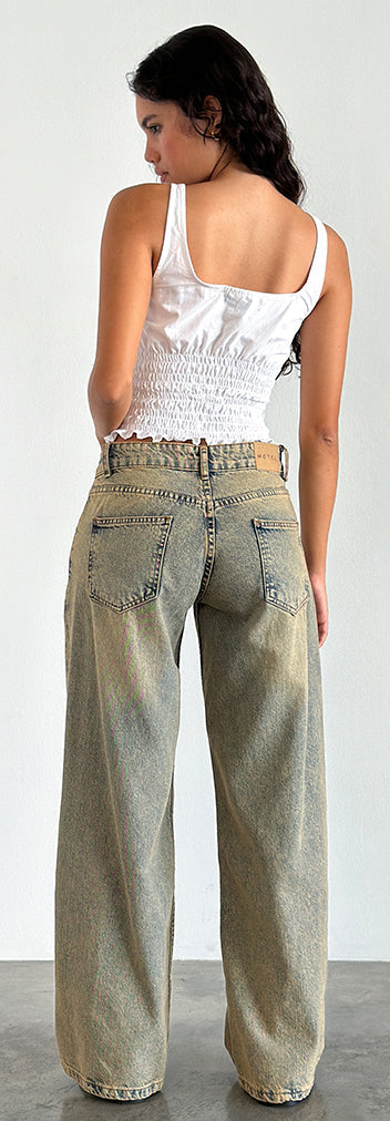 Sandy Blue Acid Extra Wide Leg Low Rise Jeans | Roomy – motelrocks-com-us