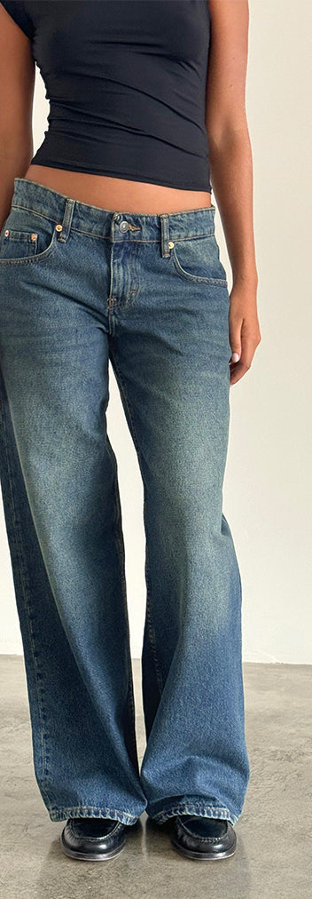 Bright Blue Extra Wide Low Rise Jeans | Roomy – motelrocks-com-us