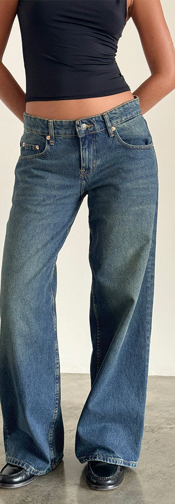 Bright Blue Extra Wide Low Rise Jeans | Roomy – motelrocks-com-us