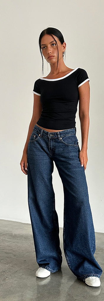 Mid Indigo Blue Extra Wide Low Rise Jeans | Roomy – motelrocks-com-us