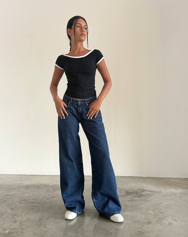Mid Indigo Blue Extra Wide Low Rise Jeans | Roomy – motelrocks-com-us