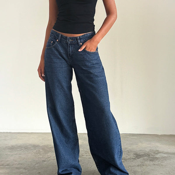 Mid Indigo Blue Extra Wide Low Rise Jeans | Roomy – motelrocks-com-us