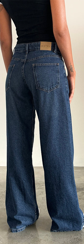 Mid Indigo Blue Extra Wide Low Rise Jeans | Roomy – motelrocks-com-us