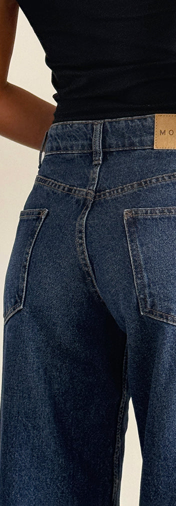 Mid Indigo Blue Extra Wide Low Rise Jeans | Roomy – motelrocks-com-us