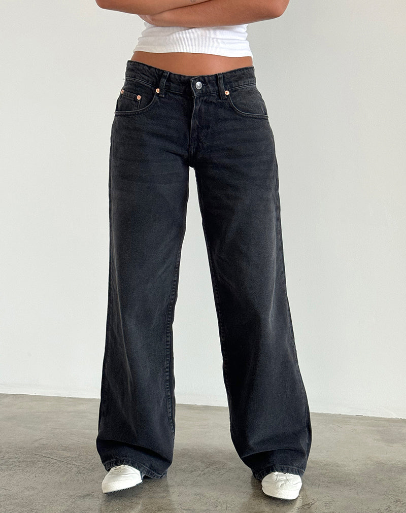 Washed Black Extra Wide Low Rise Jeans | Roomy – motelrocks-com-us