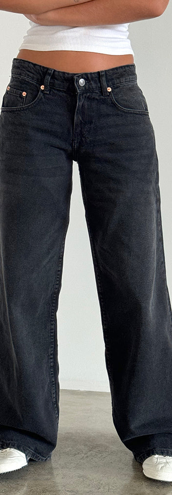 Washed Black Extra Wide Low Rise Jeans | Roomy – motelrocks-com-us