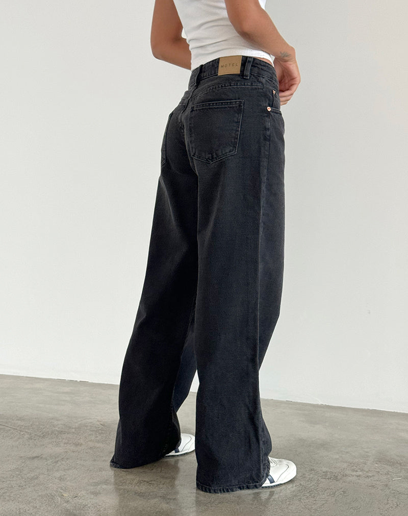 Washed Black Extra Wide Low Rise Jeans | Roomy – motelrocks-com-us