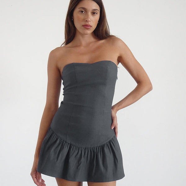 Charcoal Grey Bandeau Mini Dress | Sabina – motelrocks-com-us