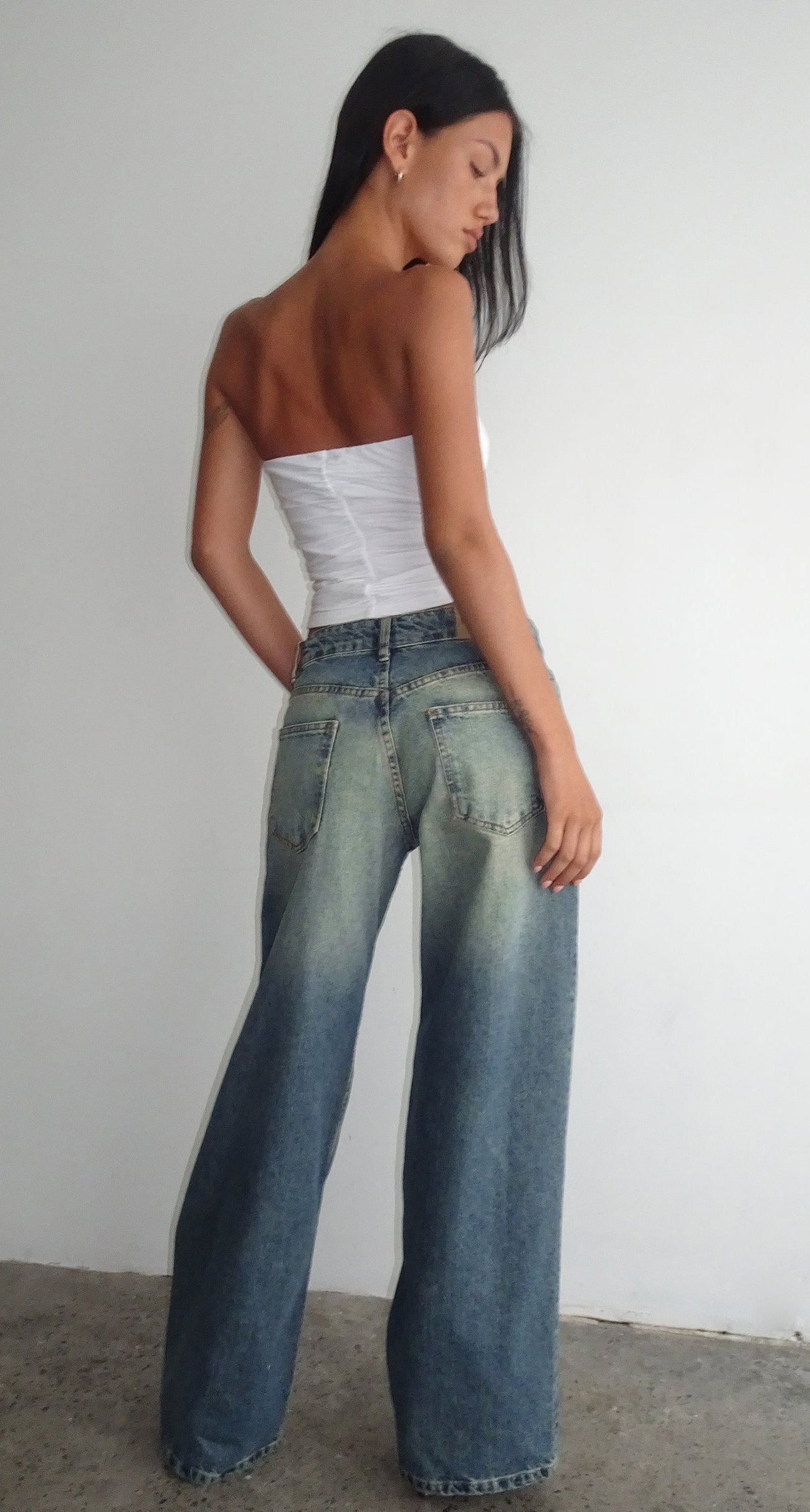 Extreme Blue Green Extra Wide Low Rise Jeans | Roomy – motelrocks-com-us