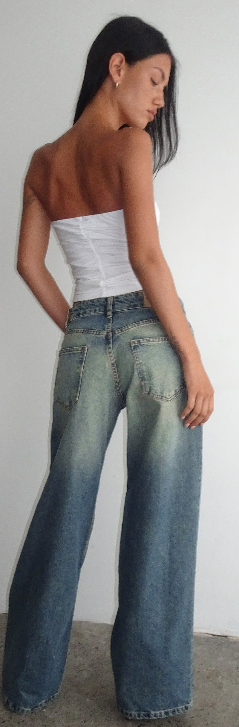Extreme Blue Green Extra Wide Low Rise Jeans | Roomy – motelrocks-com-us