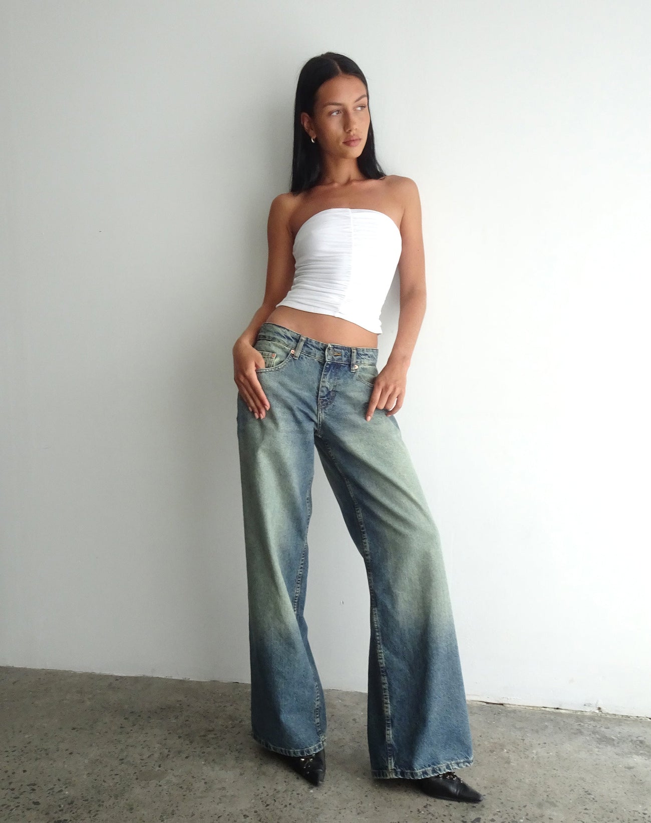 Extreme Blue Green Extra Wide Low Rise Jeans | Roomy – motelrocks-com-us