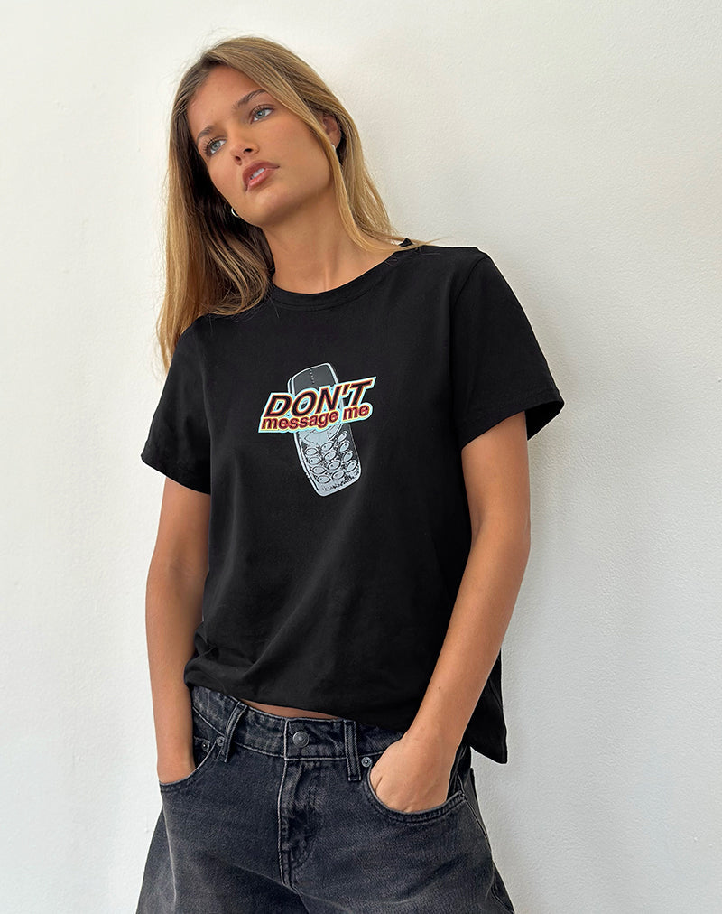 Black Tee with Don't Message Me Graphic | Saki – motelrocks-com-us