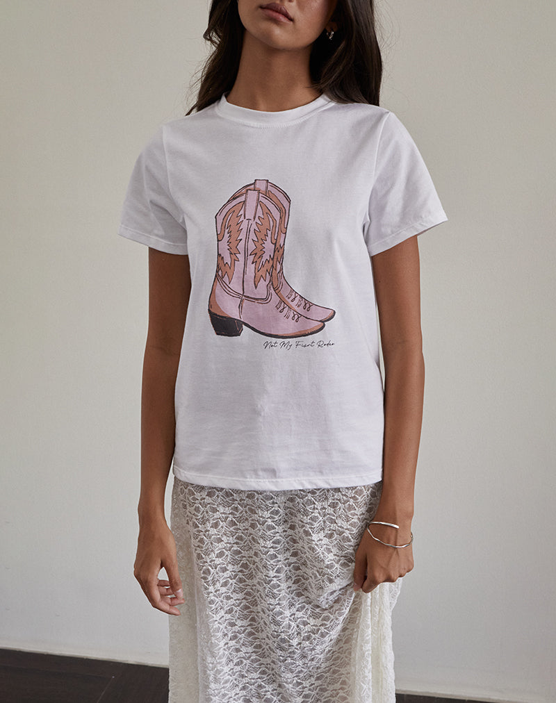 White Tee with Pink Boot Print | Saki – motelrocks-com-us