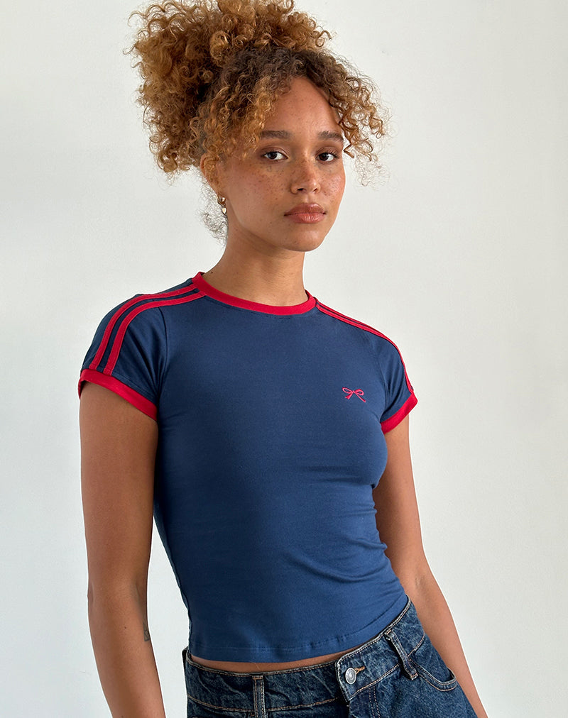 Navy Top with Adrenaline Red Binding and Logo | Salda – motelrocks-com-us