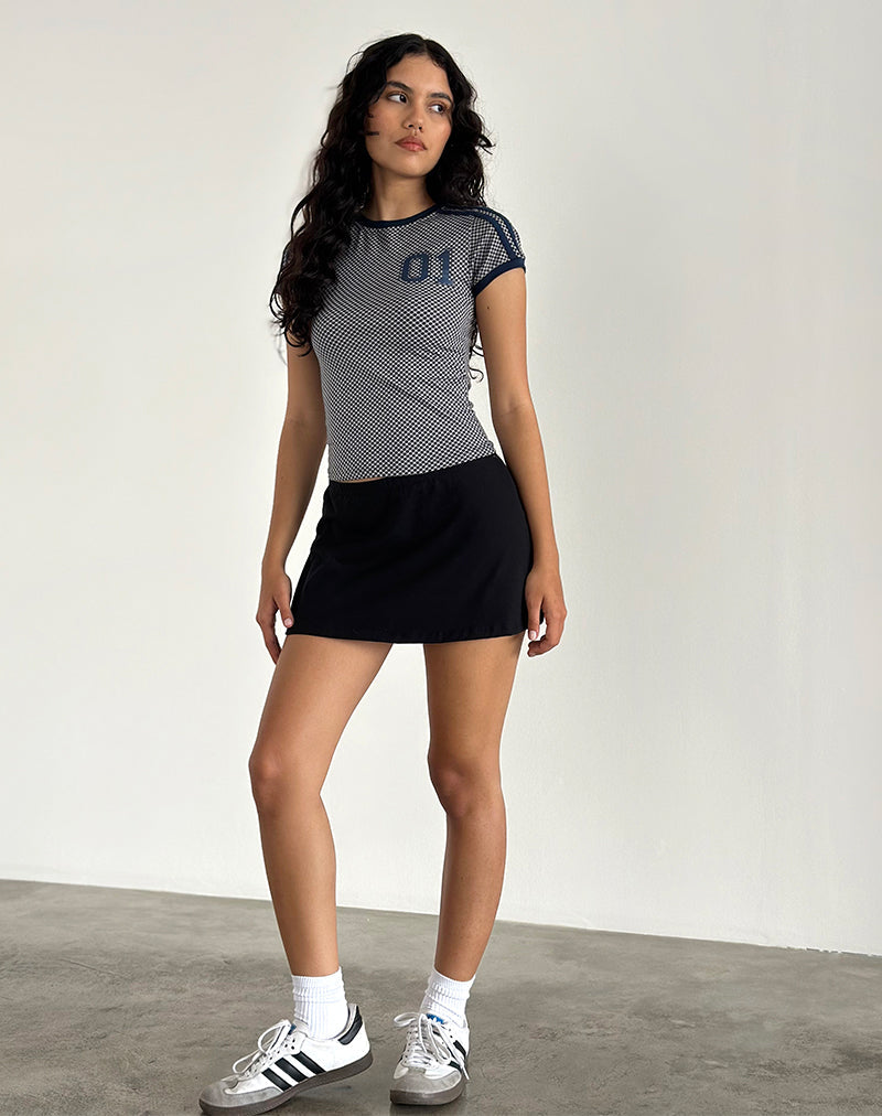 Grey Micro Spot Sporty Tee with Navy Binding | Salda – motelrocks-com-us