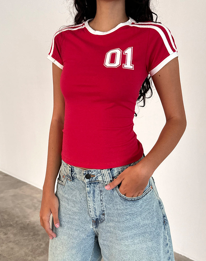 Tango Red Tee with Off White Binding | Salda – motelrocks-com-us