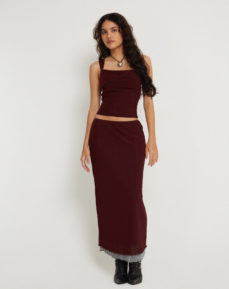 Mesh Burgundy Maxi Skirt | Tresha – motelrocks-com-us