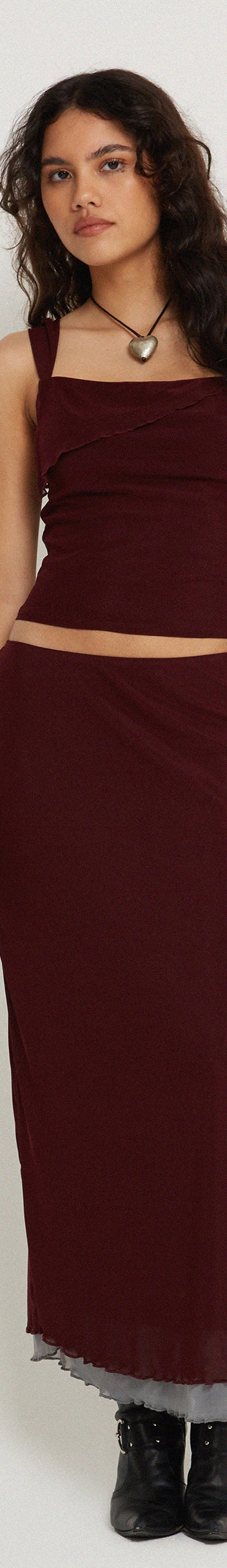 Mesh Burgundy Maxi Skirt | Tresha – motelrocks-com-us