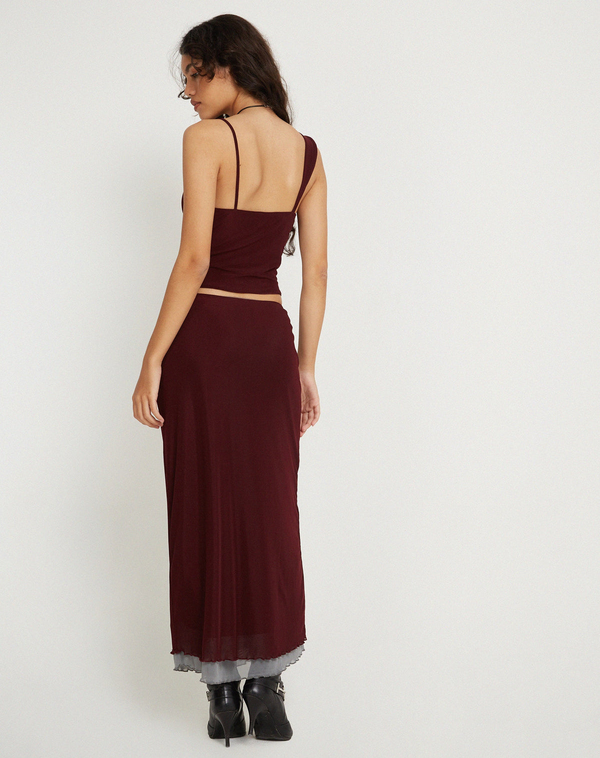 Mesh Burgundy Maxi Skirt | Tresha – motelrocks-com-us